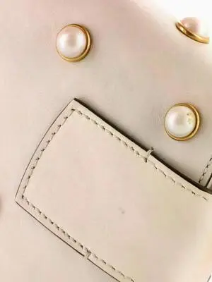 Gucci Broadway Pearly Bee Embellished Leather Mini Shoulder Bag - Neutrals