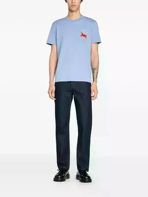 Sandro Embroidered Horse Cotton T-shirt - Blue