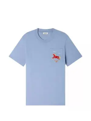 Sandro Embroidered Horse Cotton T-shirt Blue