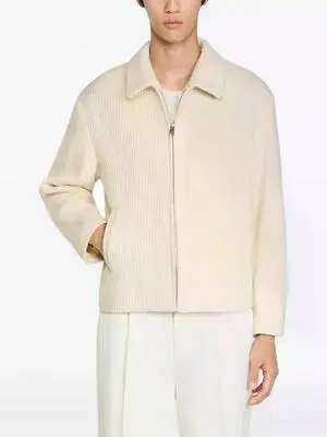 Sandro Knit-effect Jacket With Shirt Collar And Zip Closure