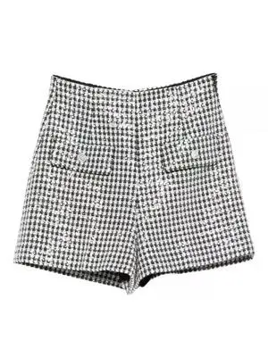 Sandro Sequined Houndstooth Tweed High-waisted Shorts - Black