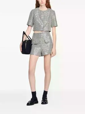 Sandro Sequined Houndstooth Tweed High-waisted Shorts - Black
