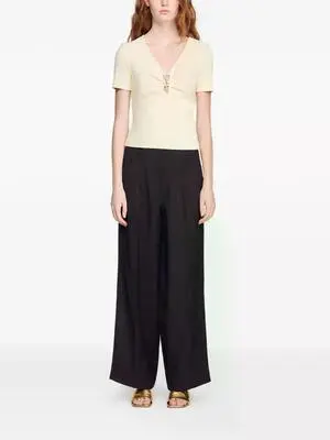 Sandro Detail V-neck T-shirt - Neutrals