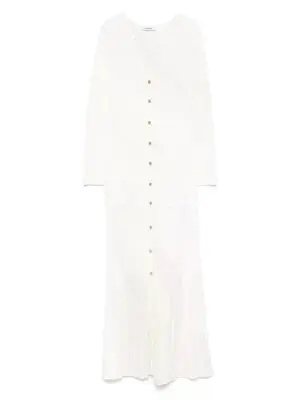 Sandro Pointelle-knit Maxi Dress With V-neck And Flared Skirt - Neutrals