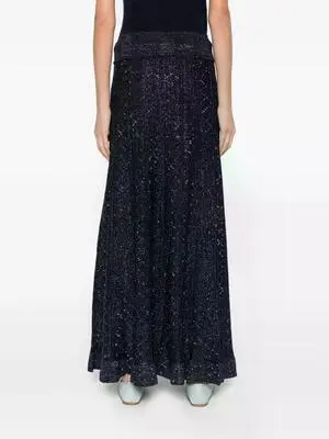 Sandro Rhinestone Embellished Knit Maxi Skirt - Blue