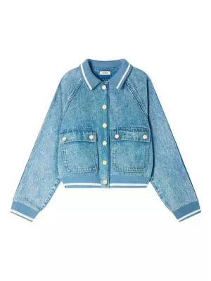 Sandro Relaxed Fit Denim Jacket With Ribbed Collar - Blue