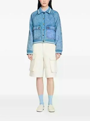 Sandro Relaxed Fit Denim Jacket With Ribbed Collar - Blue