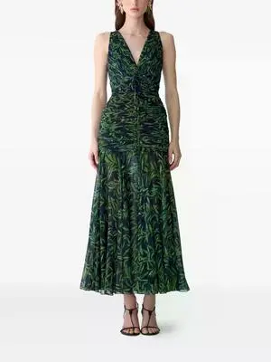 Carolina Herrera Olive Branch-print Midi Dress