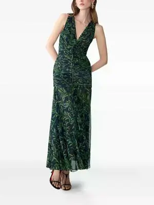 Carolina Herrera Olive Branch-print Midi Dress