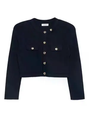 Sandro Ribbed Cropped Cardigan With Metal Press-studs - Blue