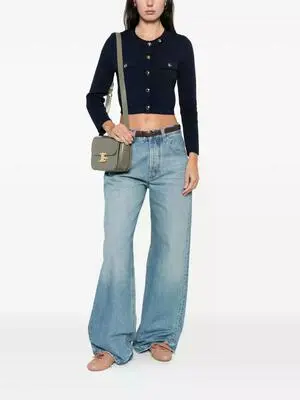 Sandro Ribbed Cropped Cardigan With Metal Press-studs - Blue
