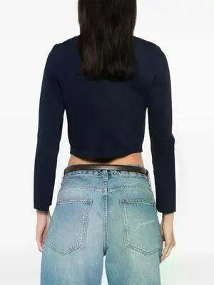 Sandro Ribbed Cropped Cardigan With Metal Press-studs - Blue