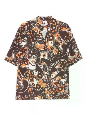 Sandro Loose-fit Print Shark Collar Shirt - Brown