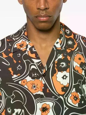 Sandro Loose-fit Print Shark Collar Shirt - Brown