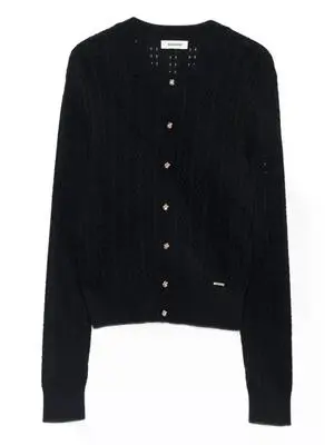 Sandro Cropped Cardigan With Pearl Buttons - Blue