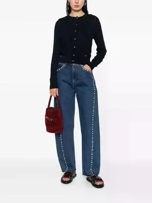 Sandro Cropped Cardigan With Pearl Buttons - Blue