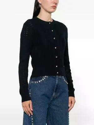 Sandro Cropped Cardigan With Pearl Buttons - Blue