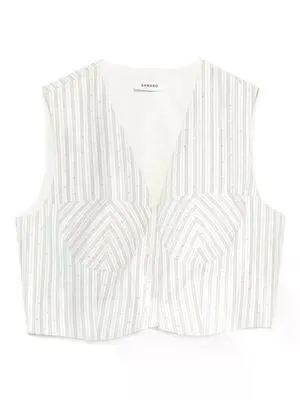 Sandro Striped Rhinestone-embellished Crop Top - White