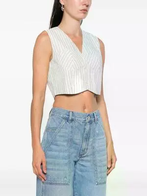 Sandro Striped Rhinestone-embellished Crop Top - White