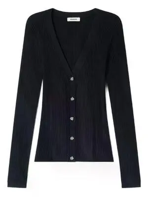 Sandro Ribbed V-neck Cardigan With Decorative Metal Buttons