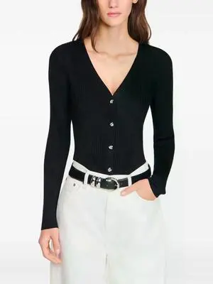 Sandro Ribbed V-neck Cardigan With Decorative Metal Buttons