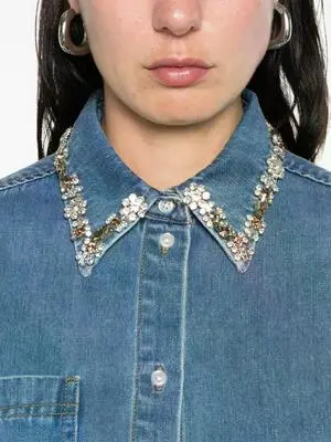 Sandro Embellished Denim Shirt - Blue
