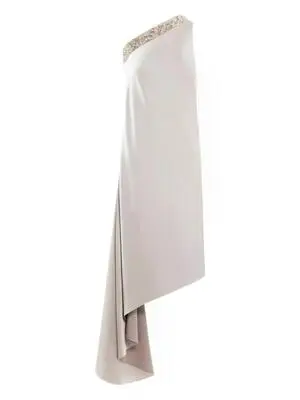 SAIID KOBEISY Asymmetrical Embellished One-shoulder Midi Dress - Neutrals