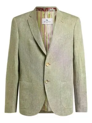 Etro Chevron-motif Single-breasted Linen Jacket - Green