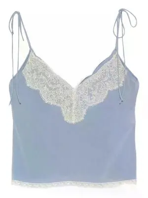 Valentino Garavani Lace-trim V-neck Top - Blue