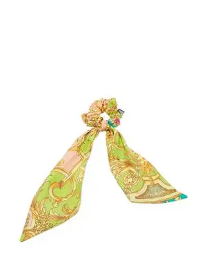 Versace Silk Baroque-print Scrunchie - Green