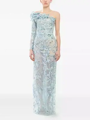 SAIID KOBEISY One-shoulder Embroidered Maxi Dress - Blue