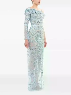 SAIID KOBEISY One-shoulder Embroidered Maxi Dress - Blue