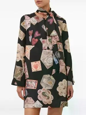 Zimmermann Dream Tie-neck Printed Mini Dress
