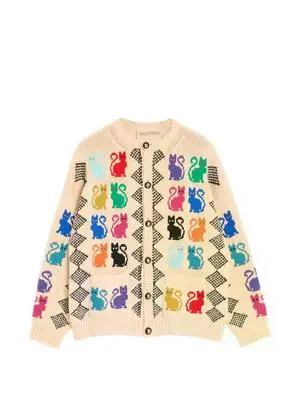 Valentino Garavani Le Chat De La Maison Jacquard Cardigan - Neutrals