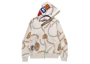 A BATHING APE Jewels Shark Full-Zip Hoodie Ivory