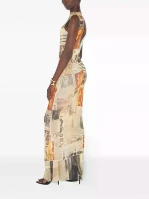 JEAN PAUL GAULTIER Long Journal Open-back Dress - Neutrals