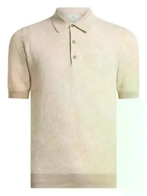 Etro Knit Cotton Polo Shirt With Floral Paisley Motif - Neutrals