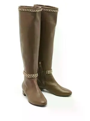 LE SILLA Leather Knee-high Boots With Chain Embellishment