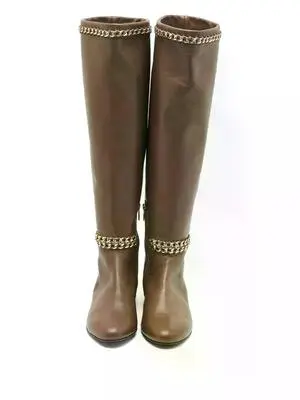 LE SILLA Leather Knee-high Boots With Chain Embellishment