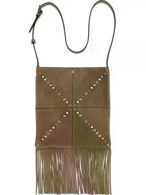 Valentino Garavani Nellcôte Studded Fringed Shoulder Bag - Brown