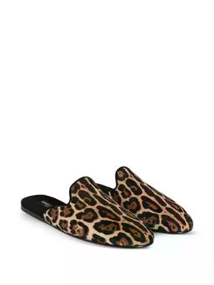 Dolce & Gabbana Leo-print Pony Slippers - Brown