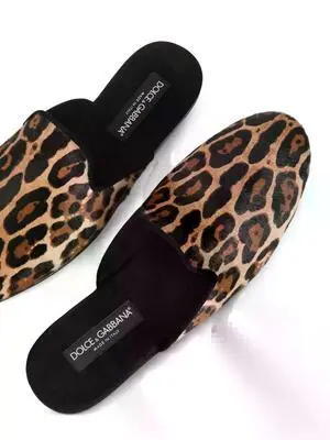 Dolce & Gabbana Leo-print Pony Slippers - Brown