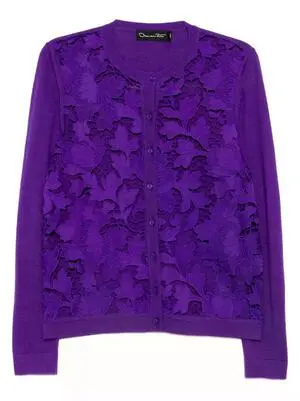 Oscar De La Renta Floral Lace Cardigan - Purple