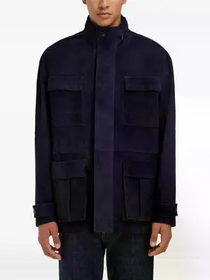 FERRAGAMO Utility Pockets Suede Blouson - Blue