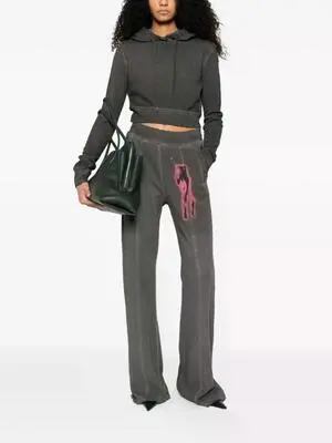 DIESEL® Cotton Wide Leg Sweatpants With Rhinestone Embellishment - Grey