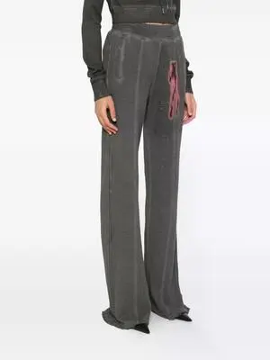 DIESEL® Cotton Wide Leg Sweatpants With Rhinestone Embellishment - Grey