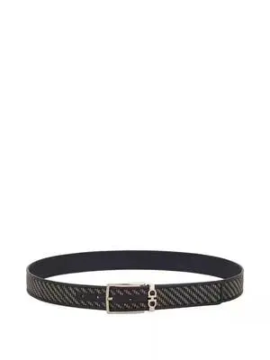 FERRAGAMO Leather Belt With Geometric Buckle - Black
