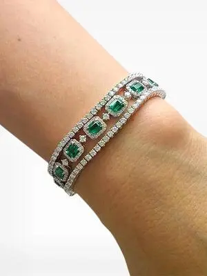 HYT JEWELRY Emerald And Diamond Tennis Bracelet - Silver
