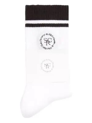 SPORTY & RICH Striped Logo Socks - White
