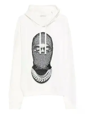 IH NOM UH NIT Crystal-embellished Printed Hoodie - White
